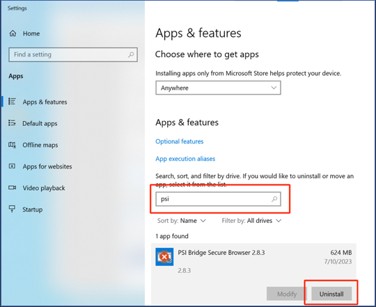 HOW TO UNINSTALL PSI BRIDGE SECURE BROWSER – PSI Support